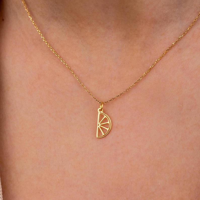 14K Gold Orange Slice Necklace, Dainty Lemon Add on Charm, Minimalist ...