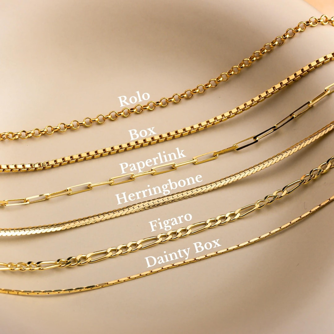 14K Gold Chain Necklace for Women, Thin Box Stacking Chain, Rolo ...