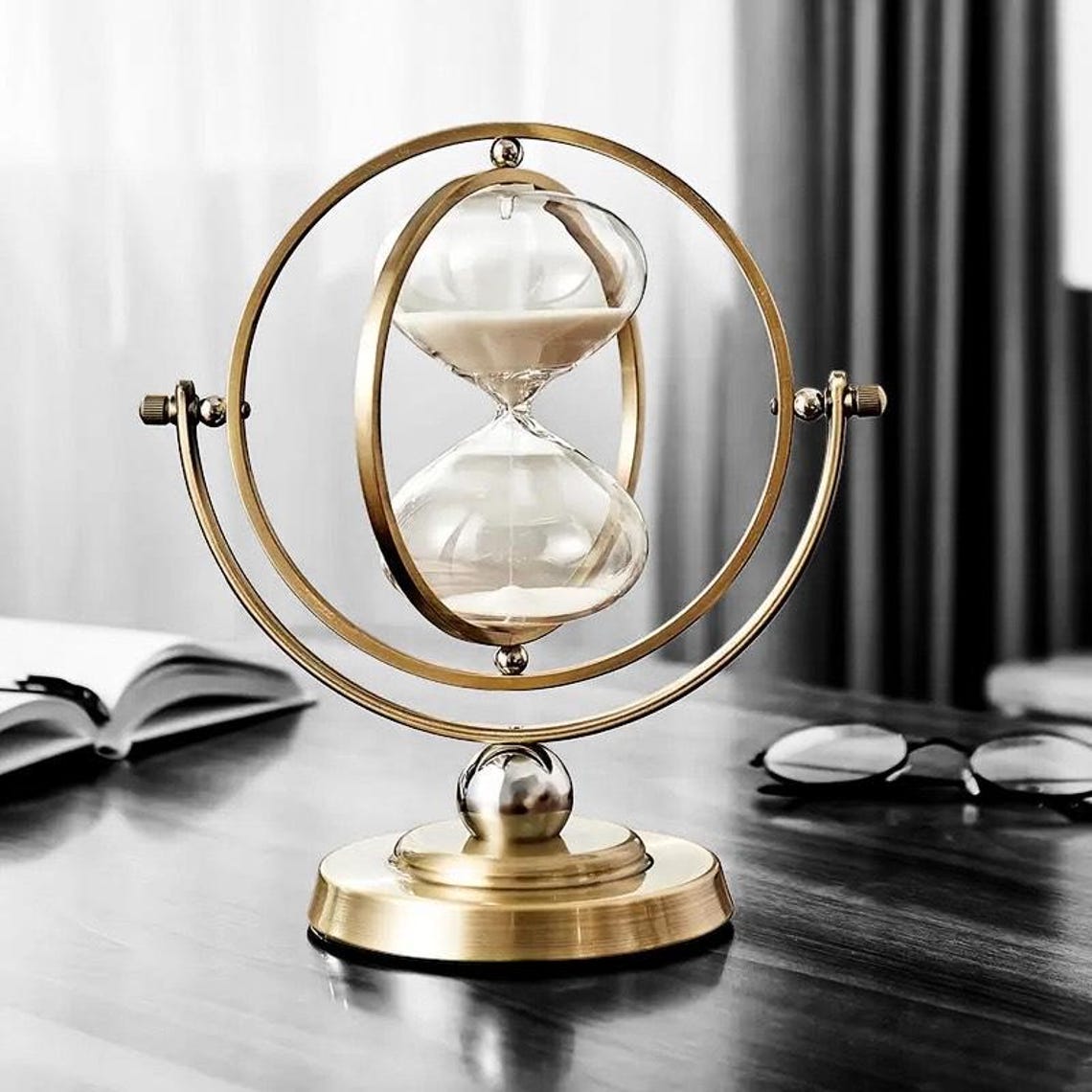 Engraved Antique Hourglass. White Sand Timer With 720 Rotation. Metal ...