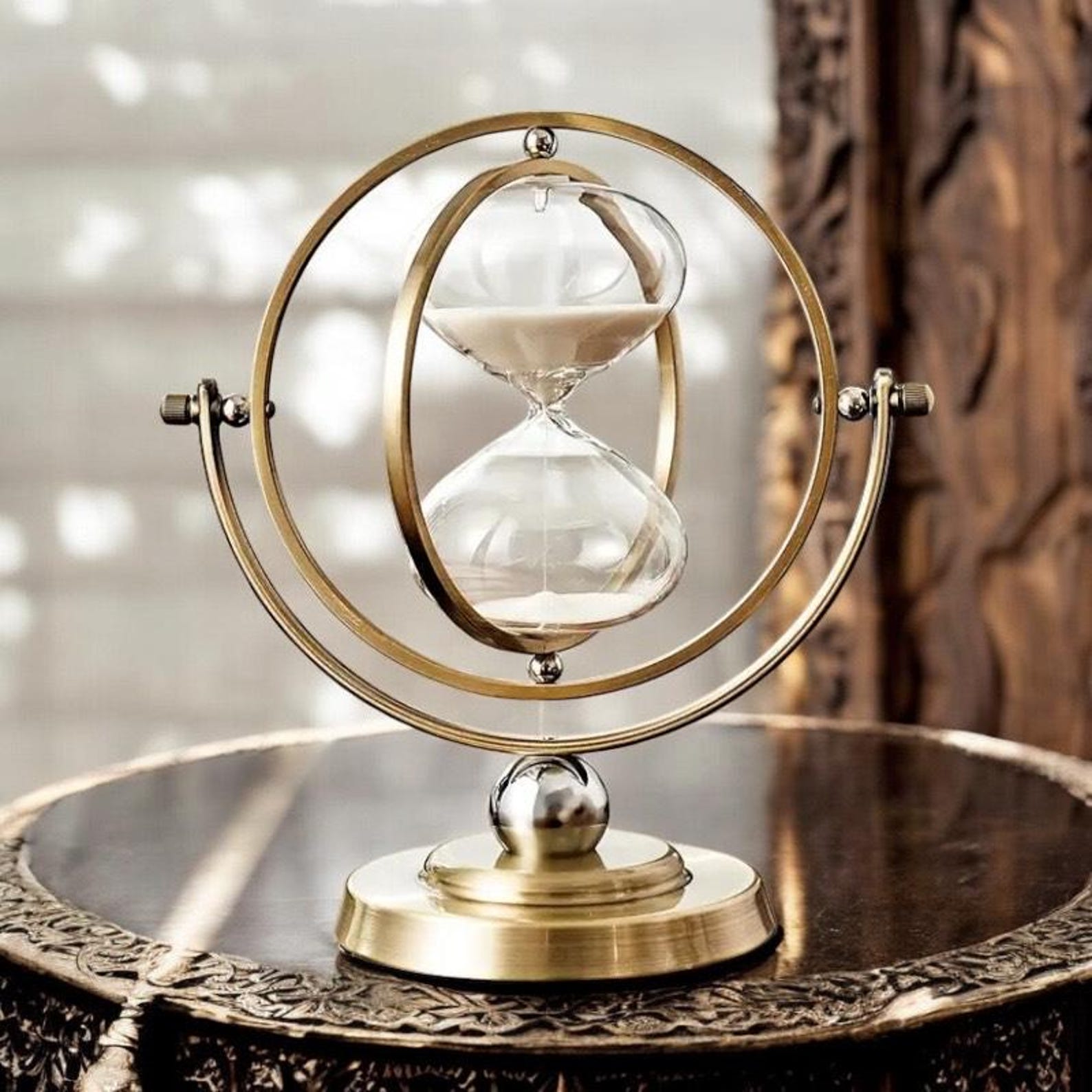 Antique Hourglass. White Sand Timer With 720 Rotation. Sand Brass Timer ...