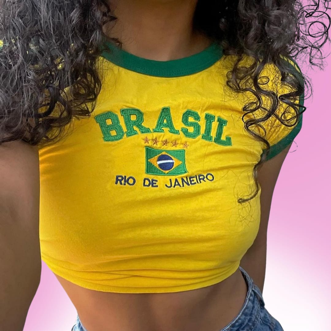 Y2K Brazil Jersey Crop Top, Y2K Baby Tee, Brazilian Crop Top Soccer ...