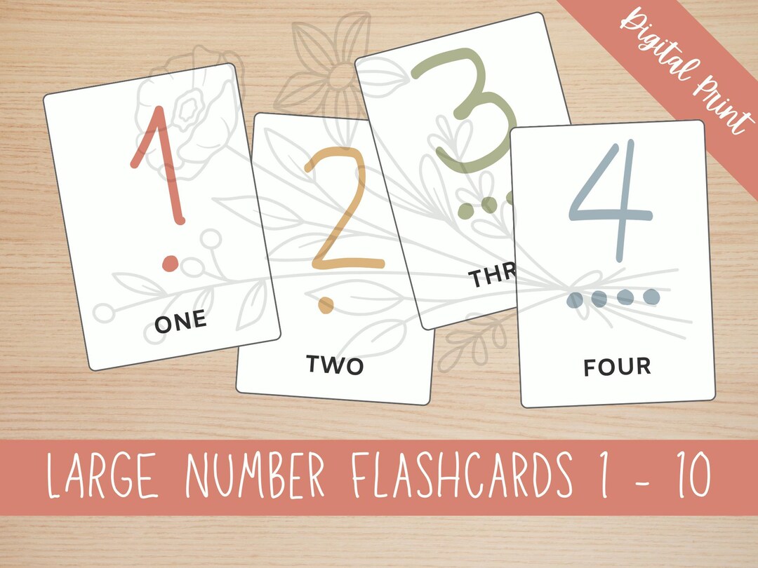 Large Number Flashcards 1-10 With Counters - Etsy