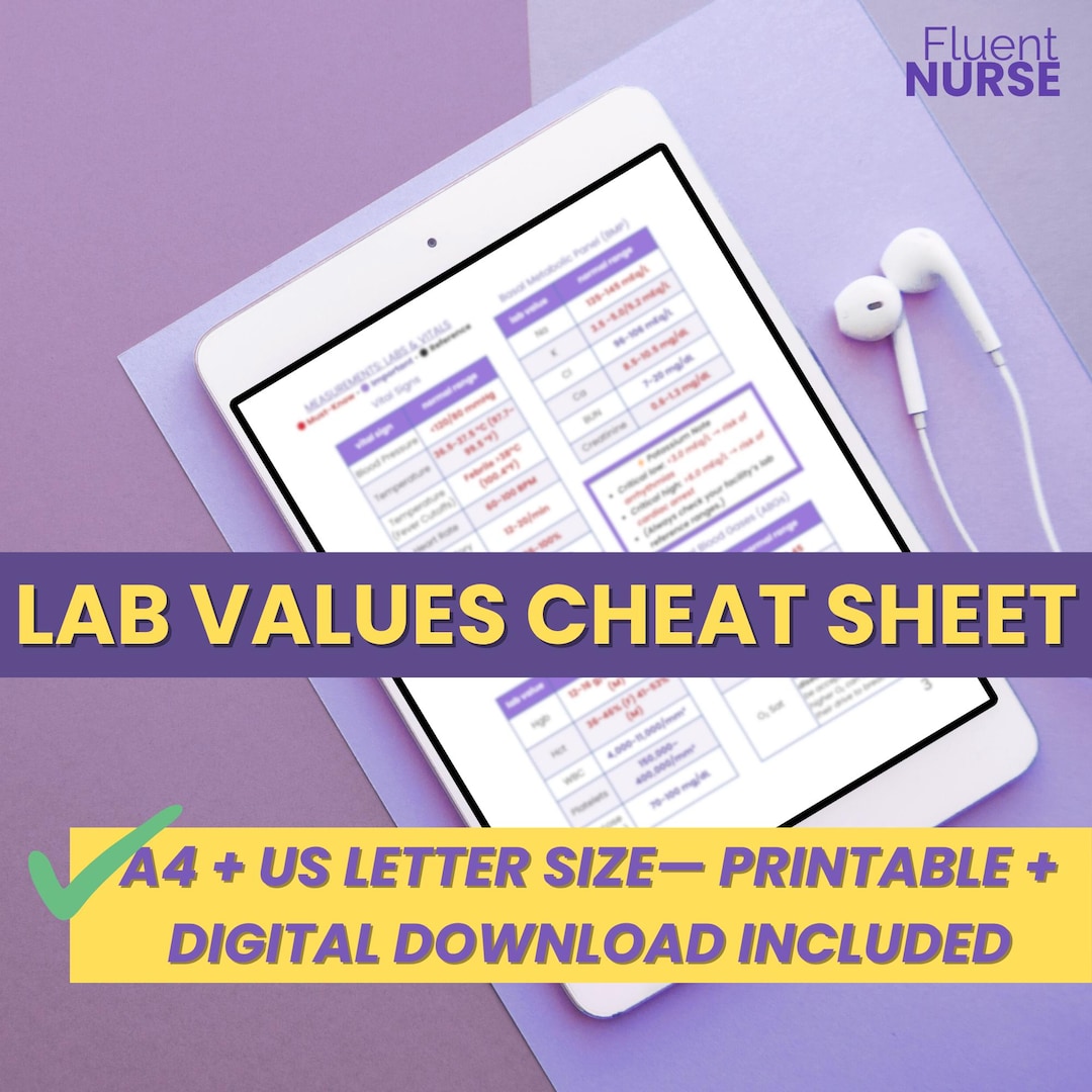 Lab Values Cheat Sheet Printable | Vital Signs Normal Ranges | Nursing ...