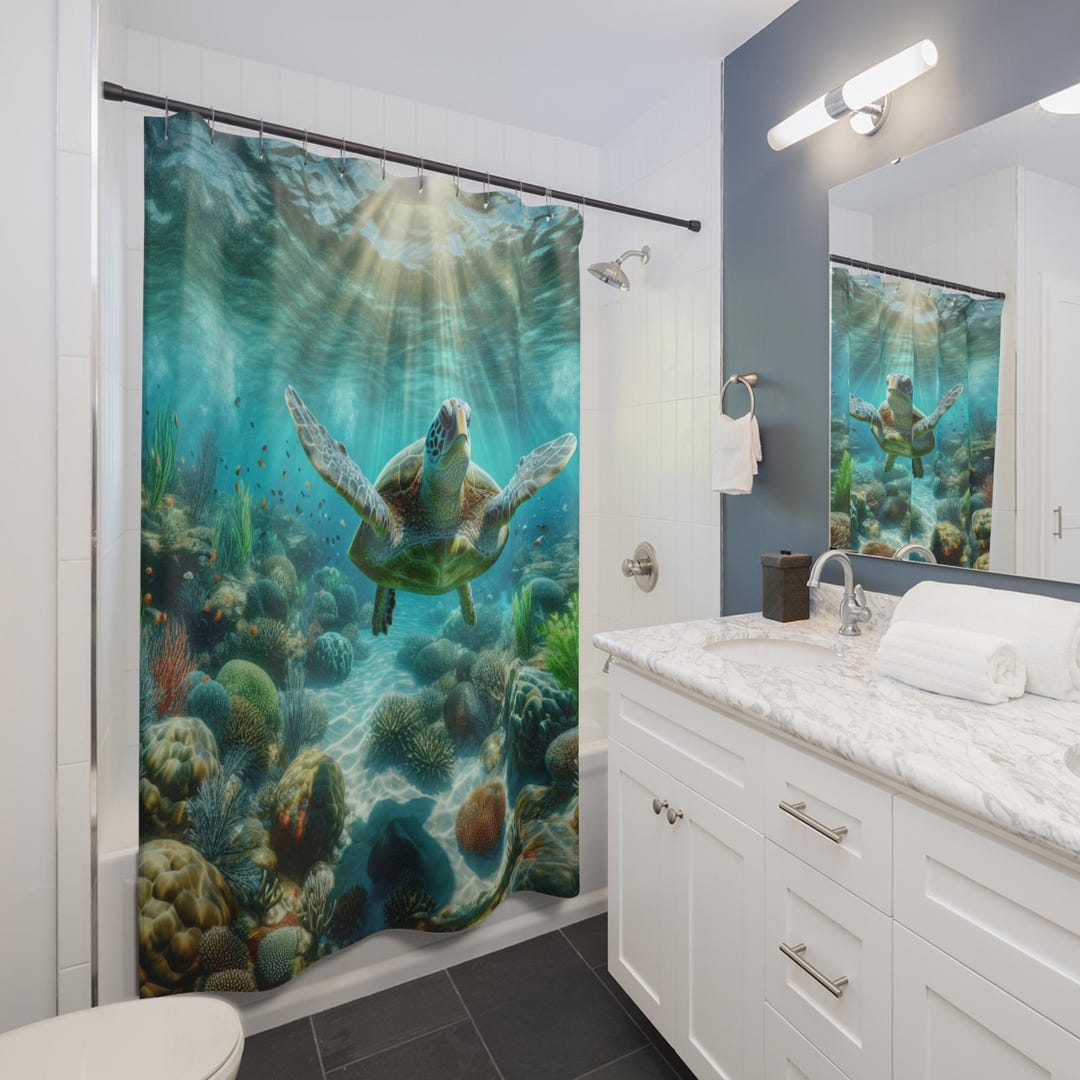 Underwater Sea Turtle Shower Curtains, Ocean Decor, Bathroom ...