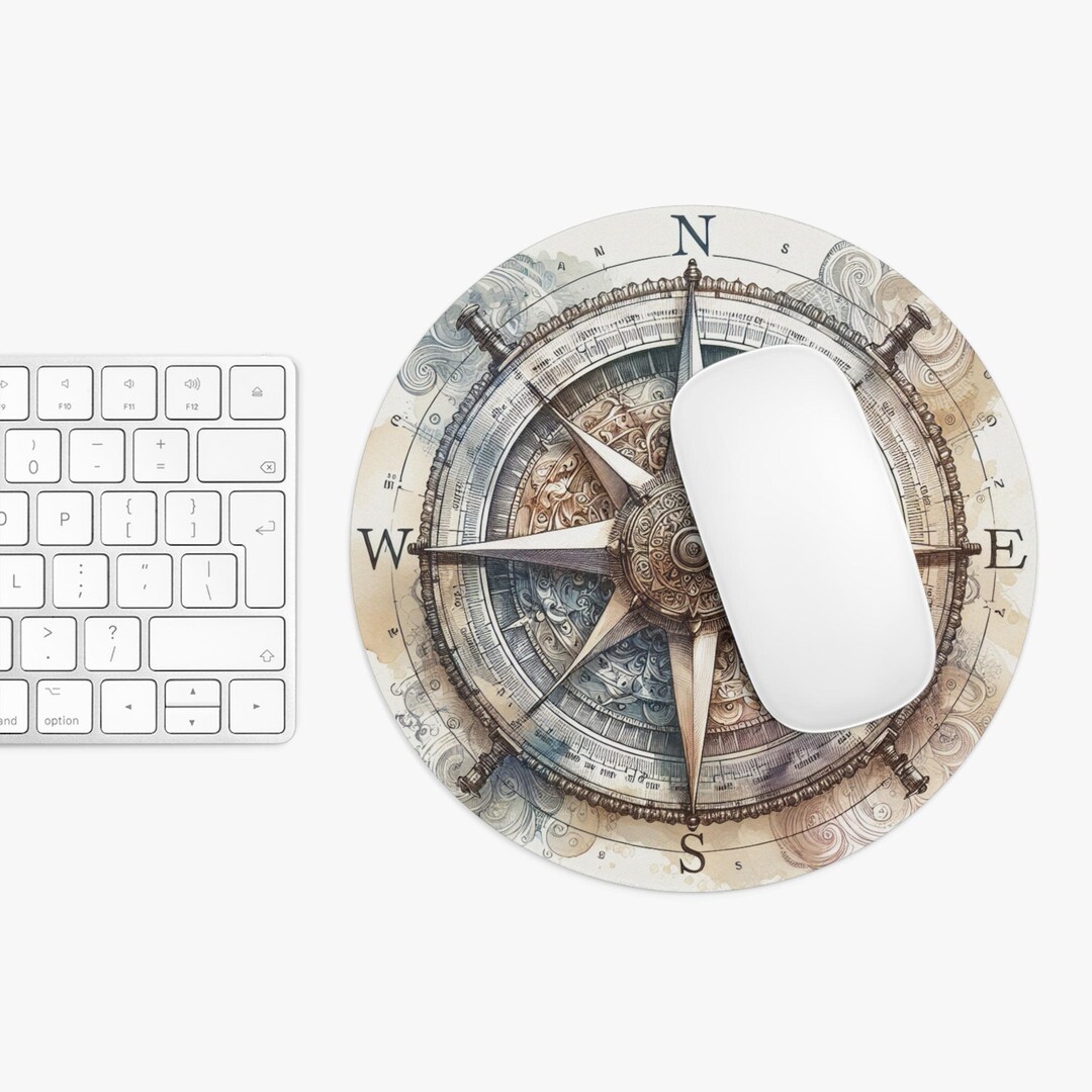 Compass Mouse Pad - Round Mouse Pad - Nautical Office Decor - Adventure ...