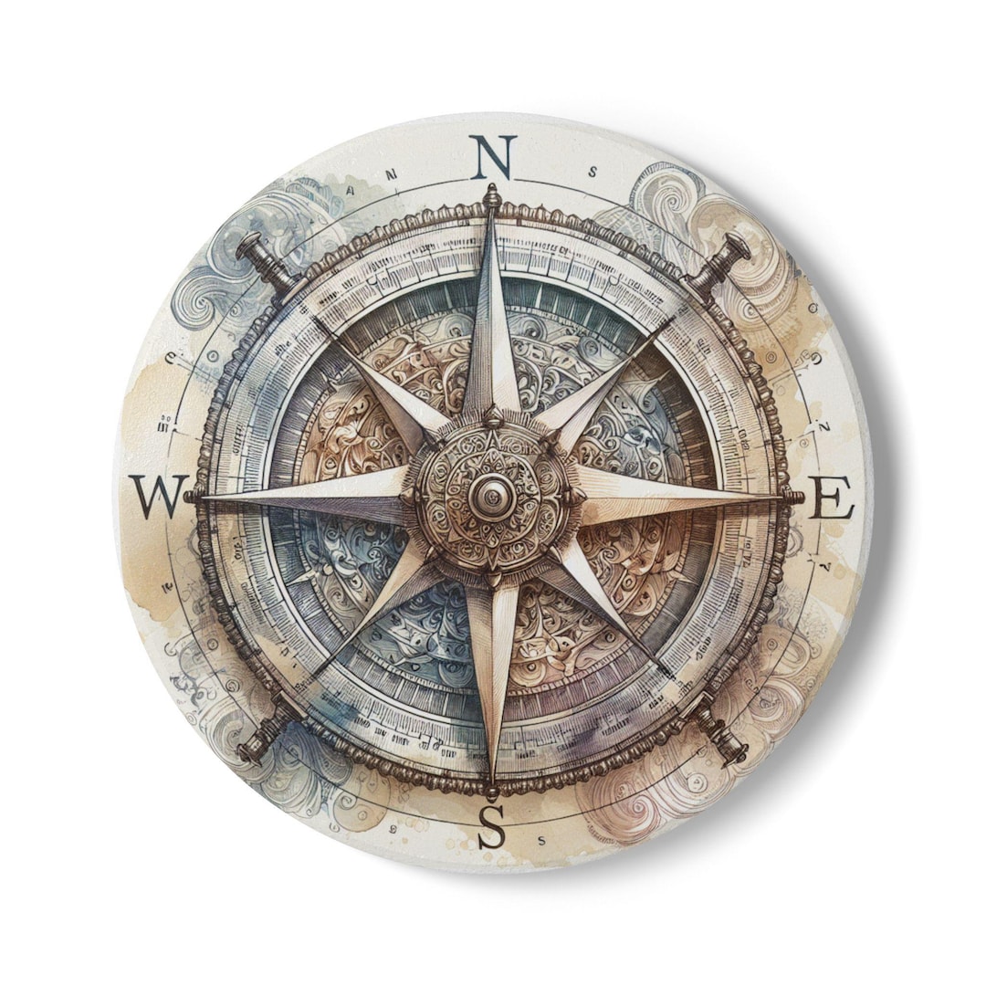 Compass Ceramic Coaster - Nautical Home Decor, Coastal Drink Coaster ...