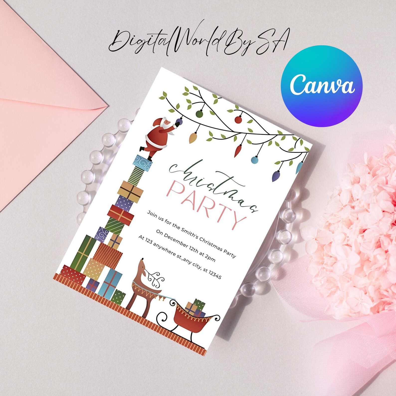 Christmas Party Invitation, Editable Christmas Santa Claus Hat ...