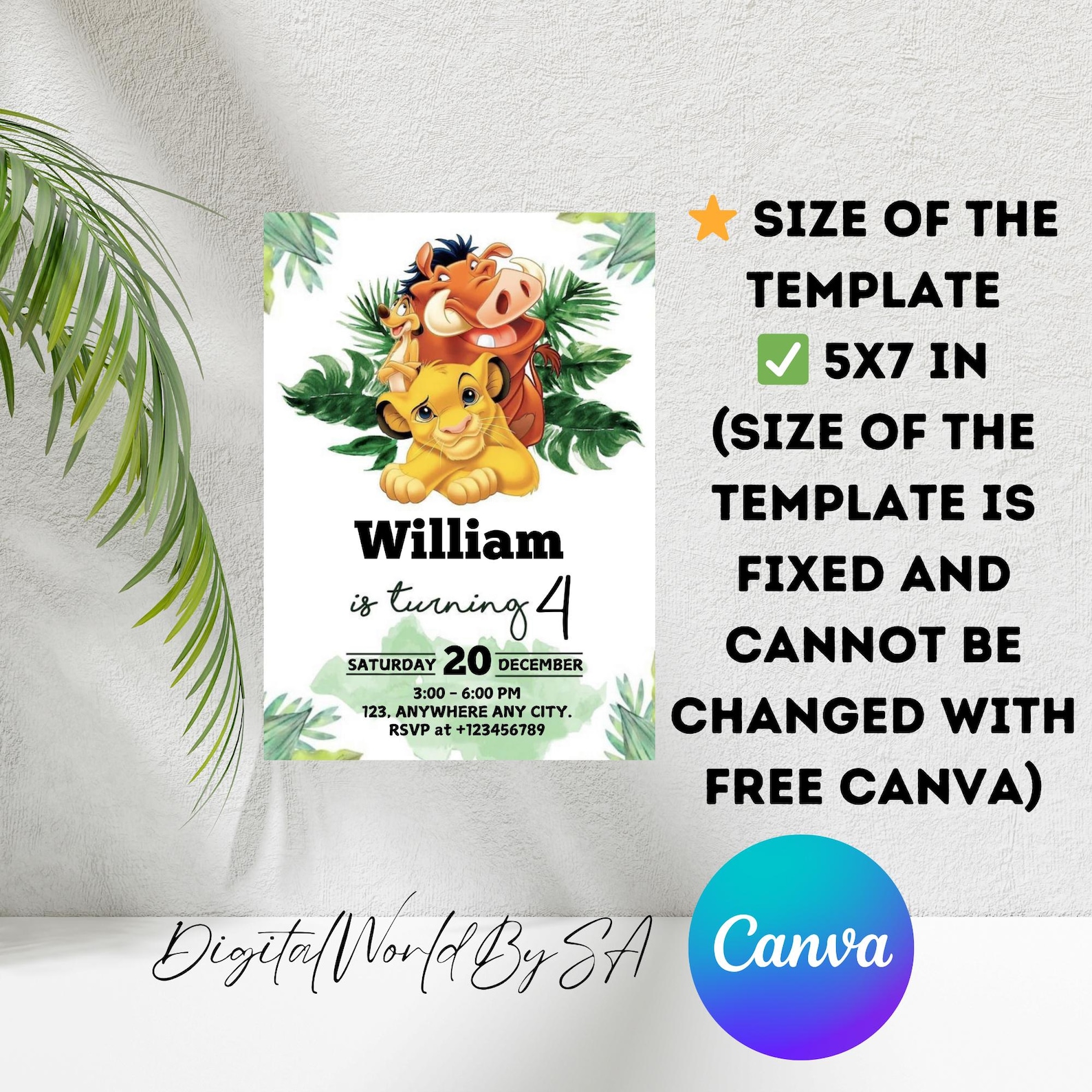 Editable Lion King Birthday Invitation, Simba Birthday Invitation ...