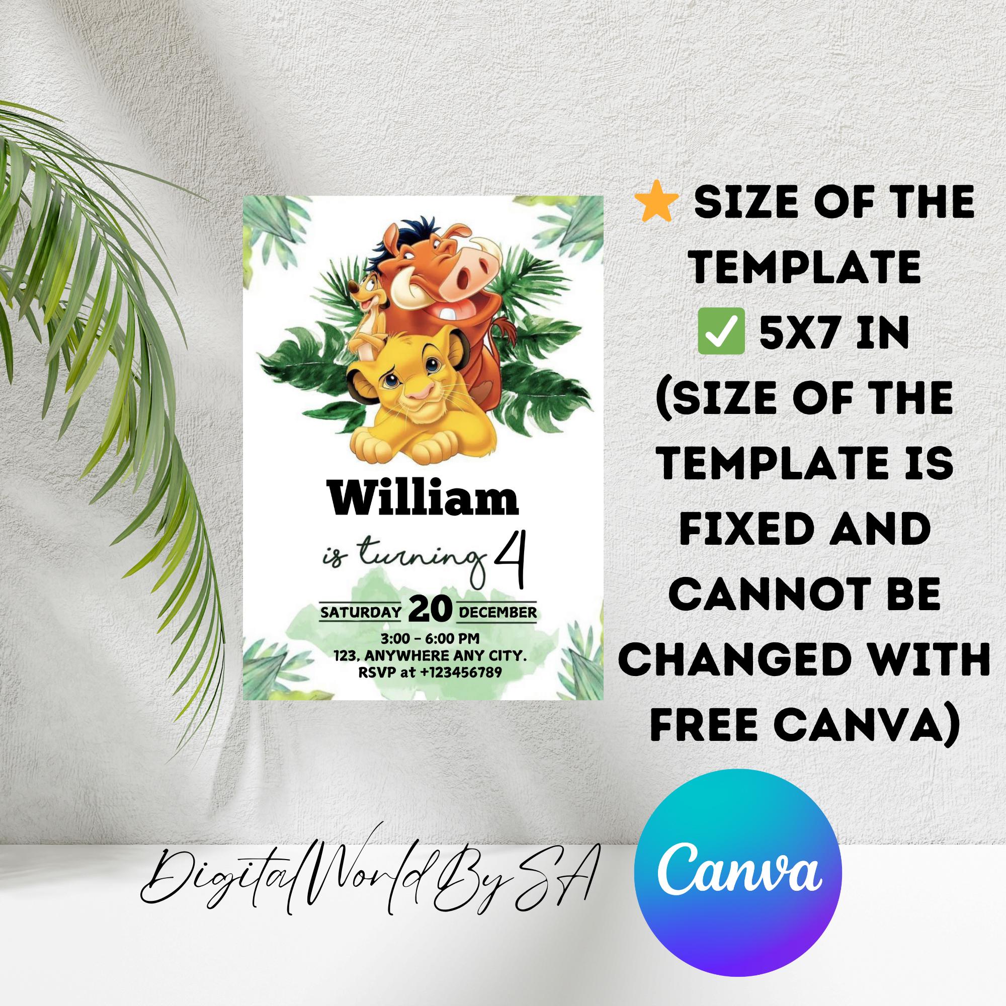 Editable Lion King Birthday Invitation, Simba Birthday Invitation ...