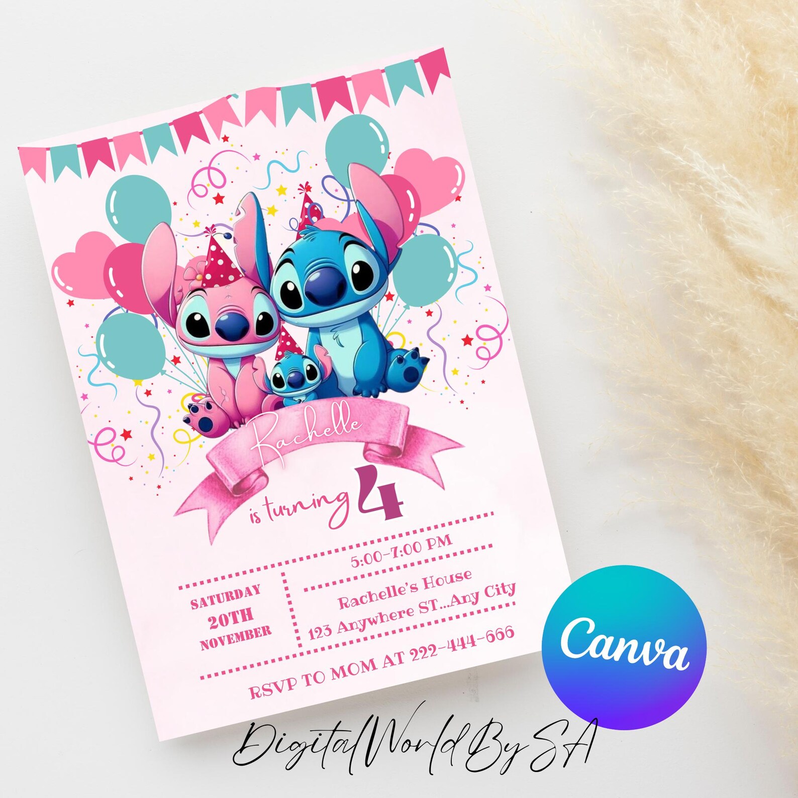 Editable Stitch Birthday Invitation, Printable Cute Stitch Party Invite ...