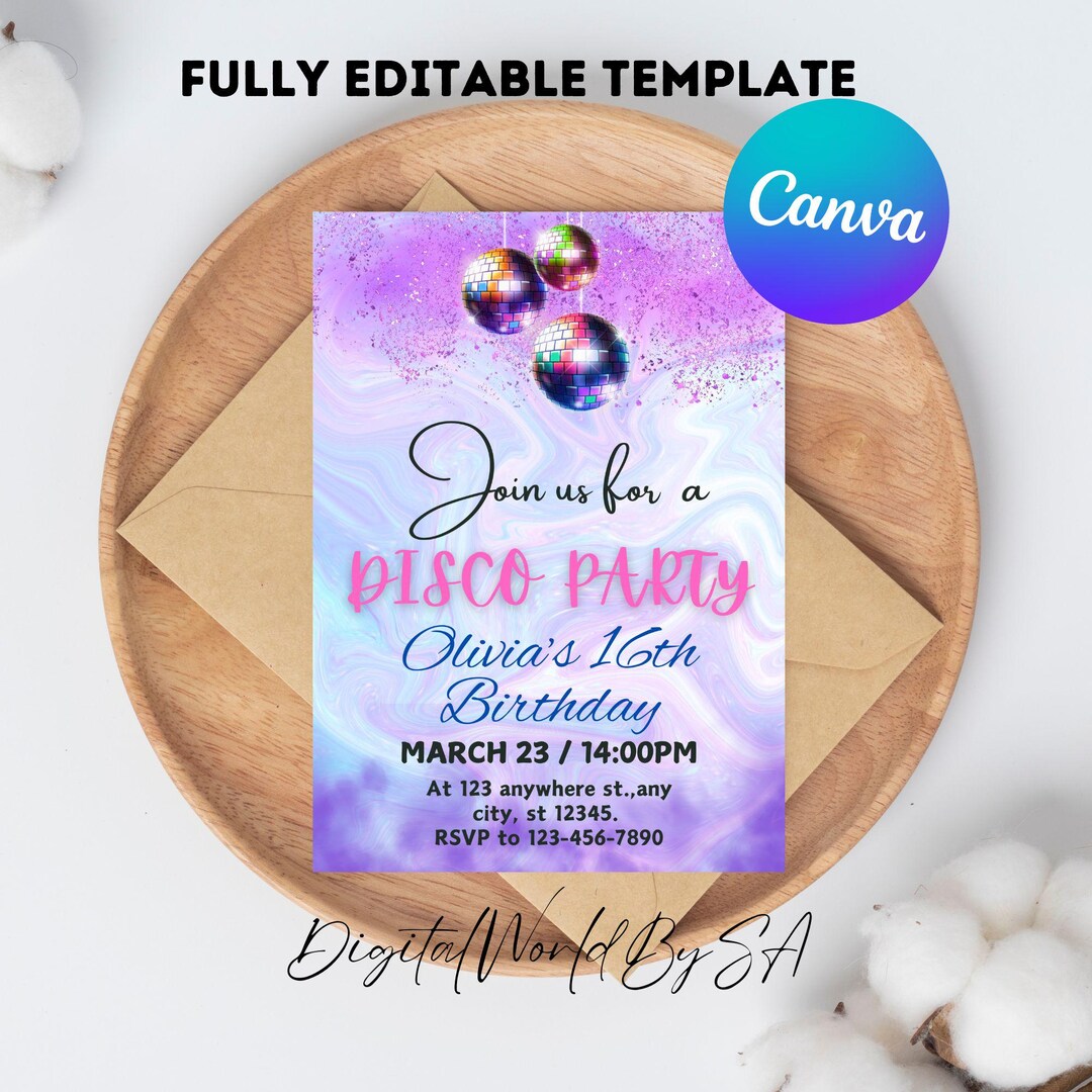 Editable Disco Party Birthday Invitation, Tie Dye Disco Gender Neutral ...