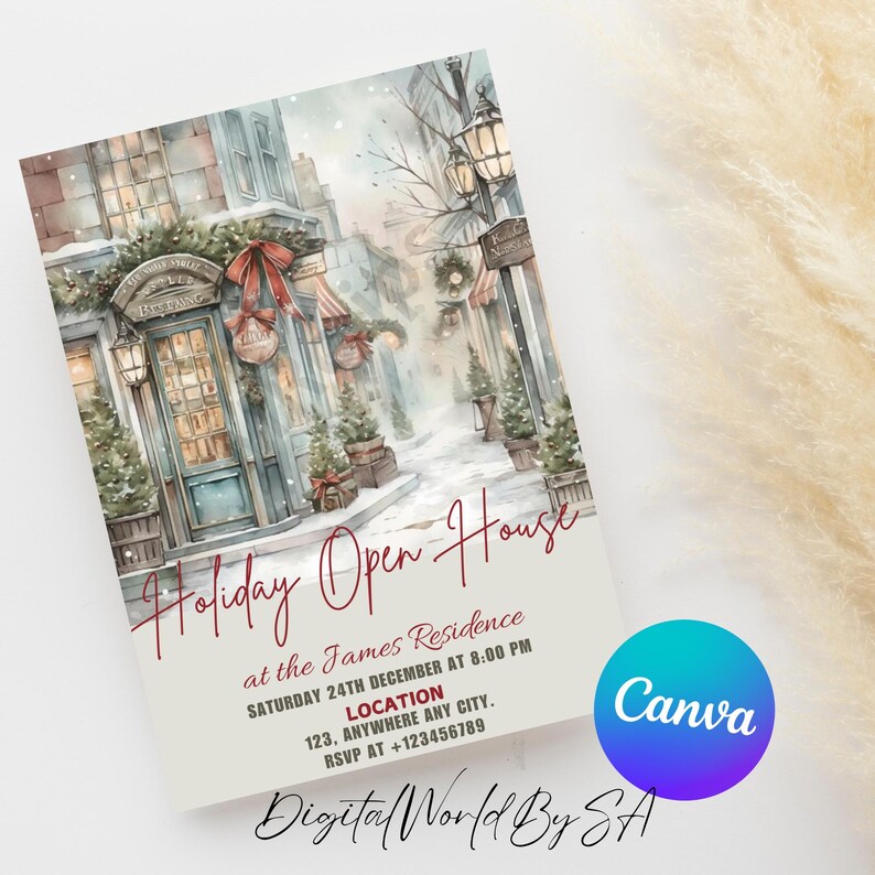 Editable Christmas Open House Invitation Template, Printable Small ...