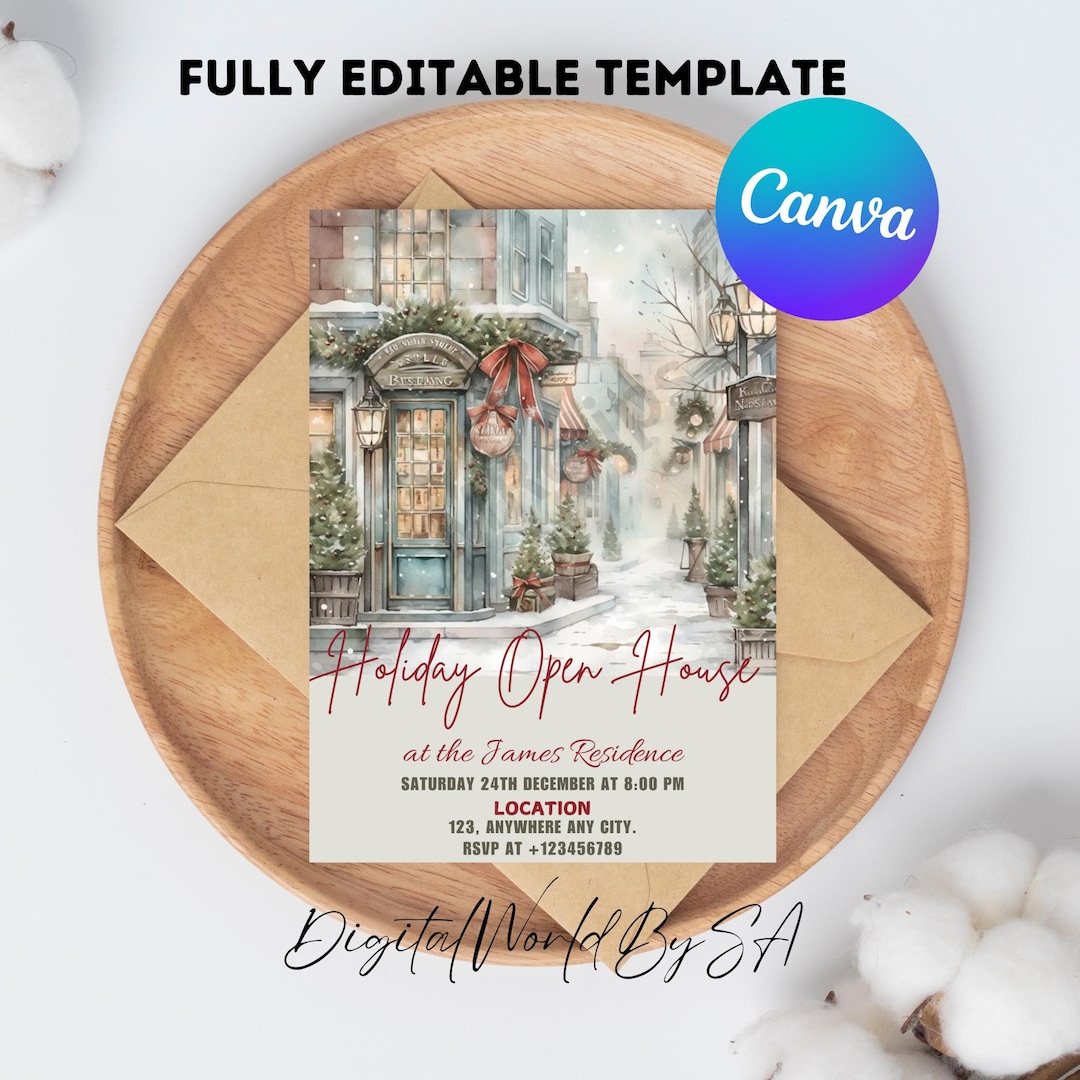 Editable Christmas Open House Invitation Template, Printable Small ...