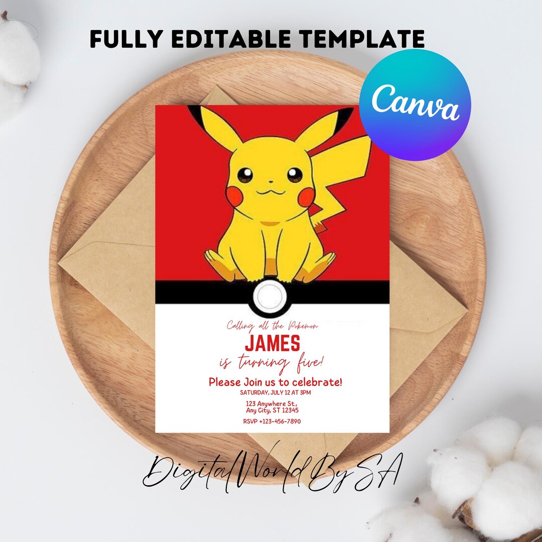 Pikachu Editable and Printable Birthday Invitation Awesome Pokemon ...