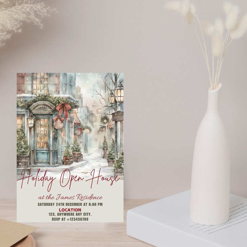 Editable Christmas Open House Invitation Template, Printable Small ...