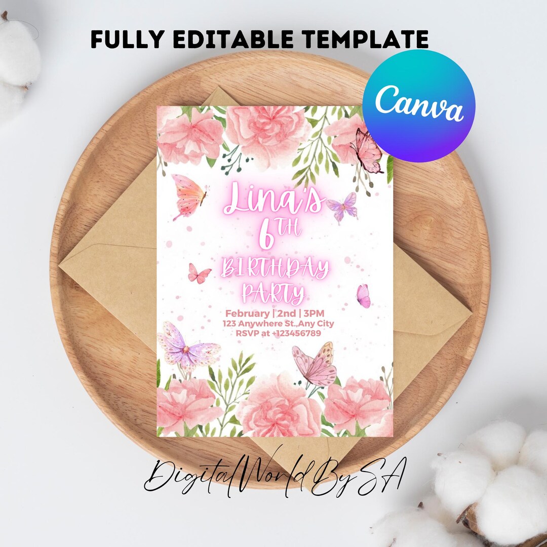 Editable Floral Birthday Party Invite Instant Download Watercolor ...