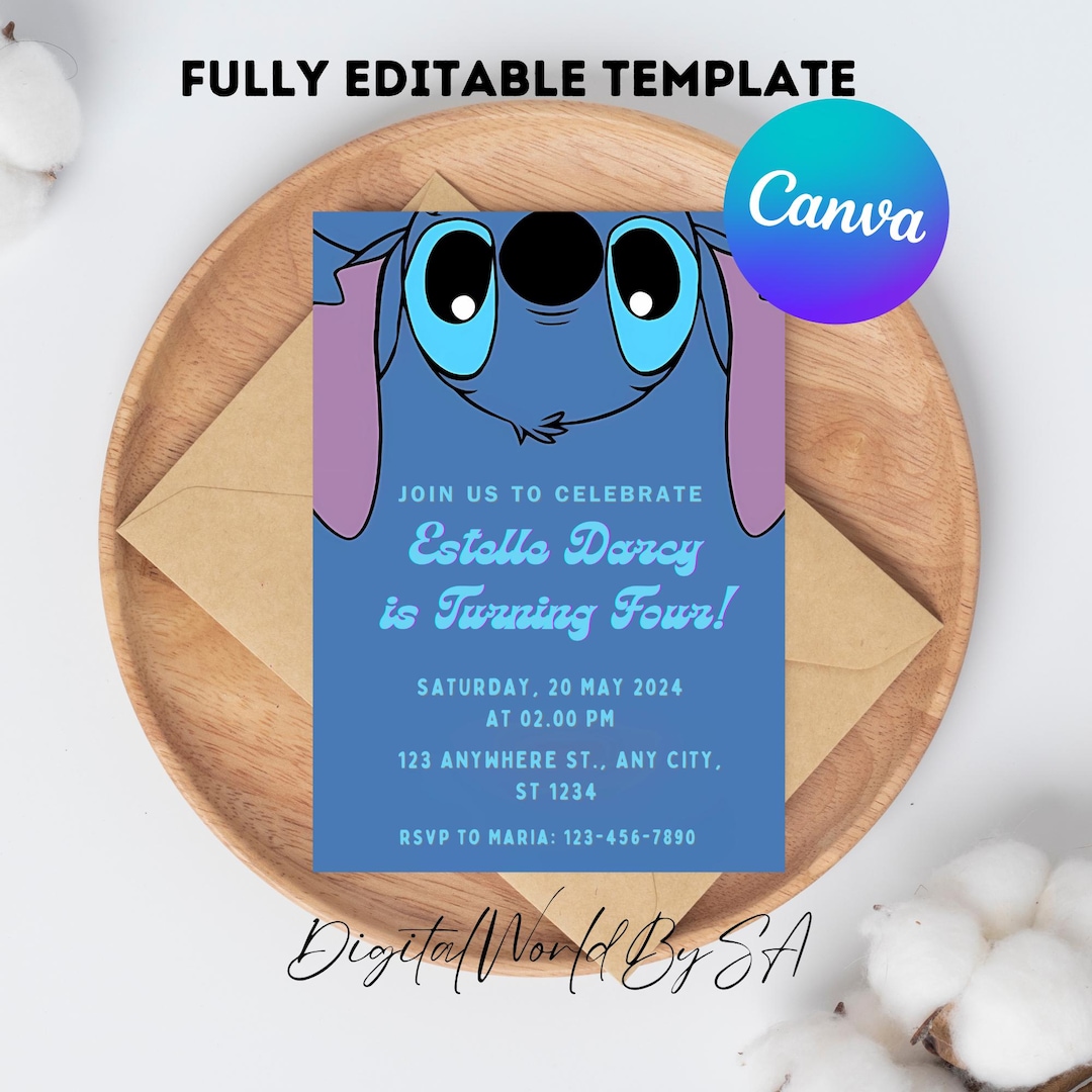 Stitch Birthday Invitation Editable , Printable Stitch Invitation ...