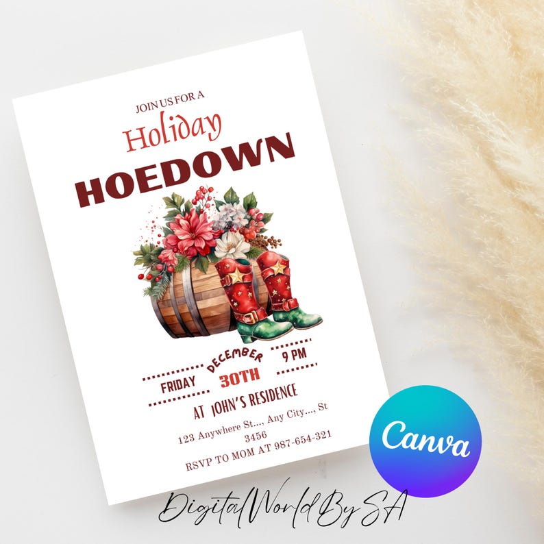 Editable Western Christmas Invitation, Hoedown Party Invitation, Cowboy ...