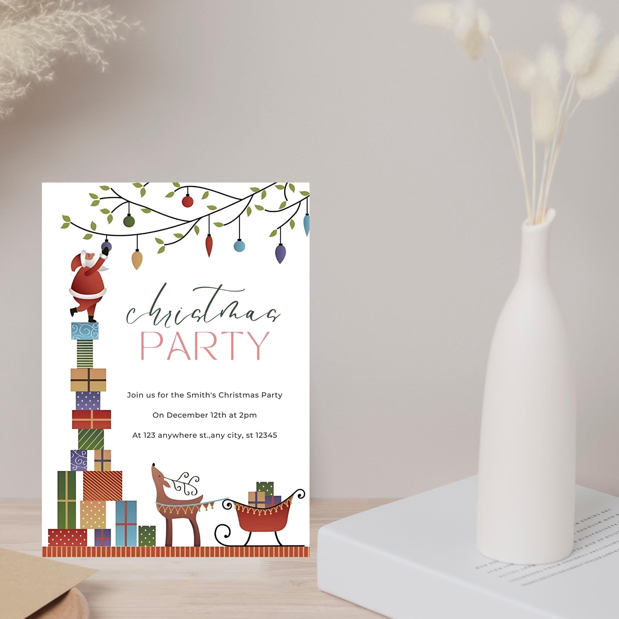 Christmas Party Invitation, Editable Christmas Santa Claus Hat ...