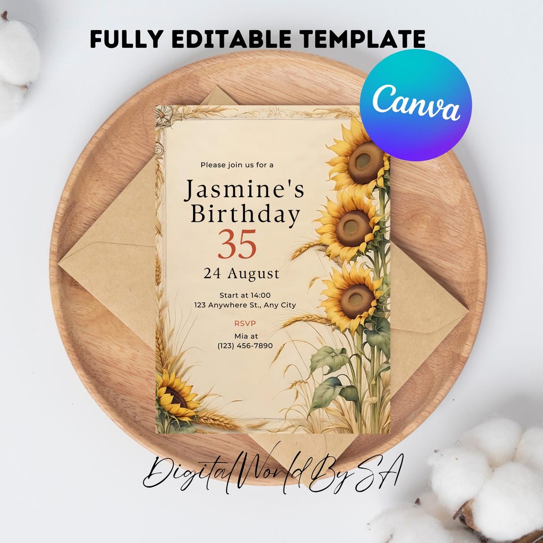 Sunflower Birthday Invitation Digital Download Boho Floral Birthday ...