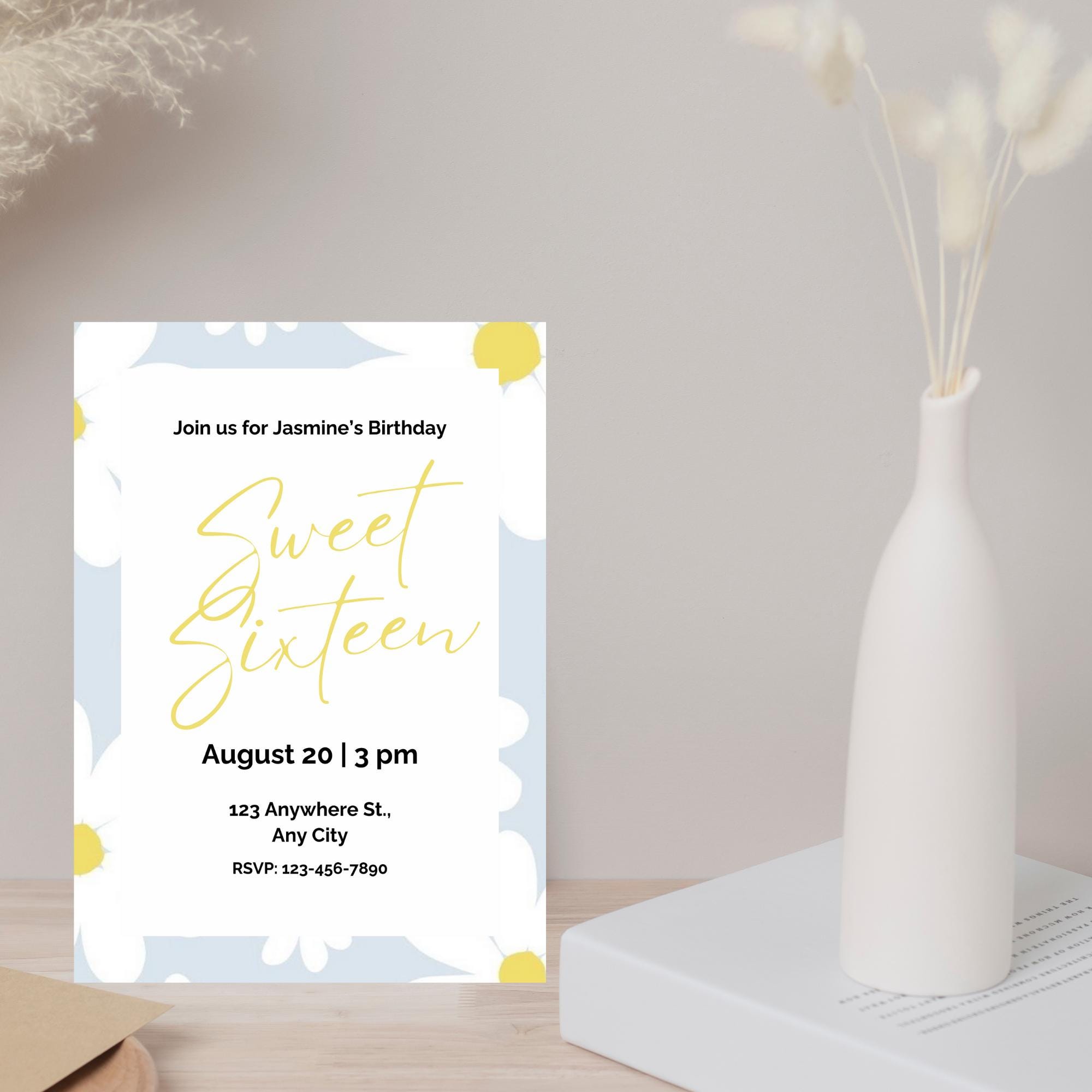 Editable Sweet Sixteen Birthday Invitation 16th Birthday Invite ...