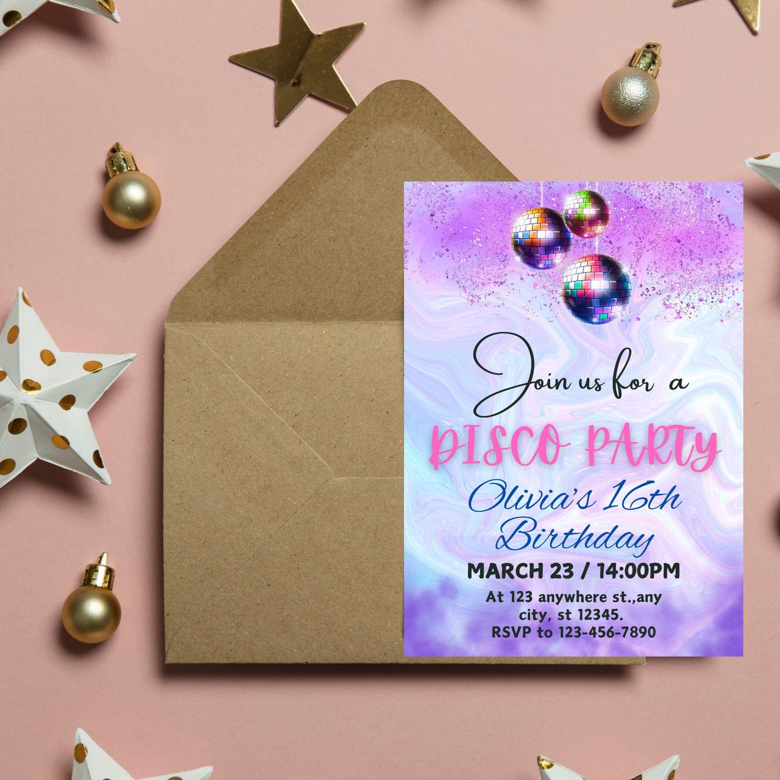Editable Disco Party Birthday Invitation, Tie Dye Disco Gender Neutral ...