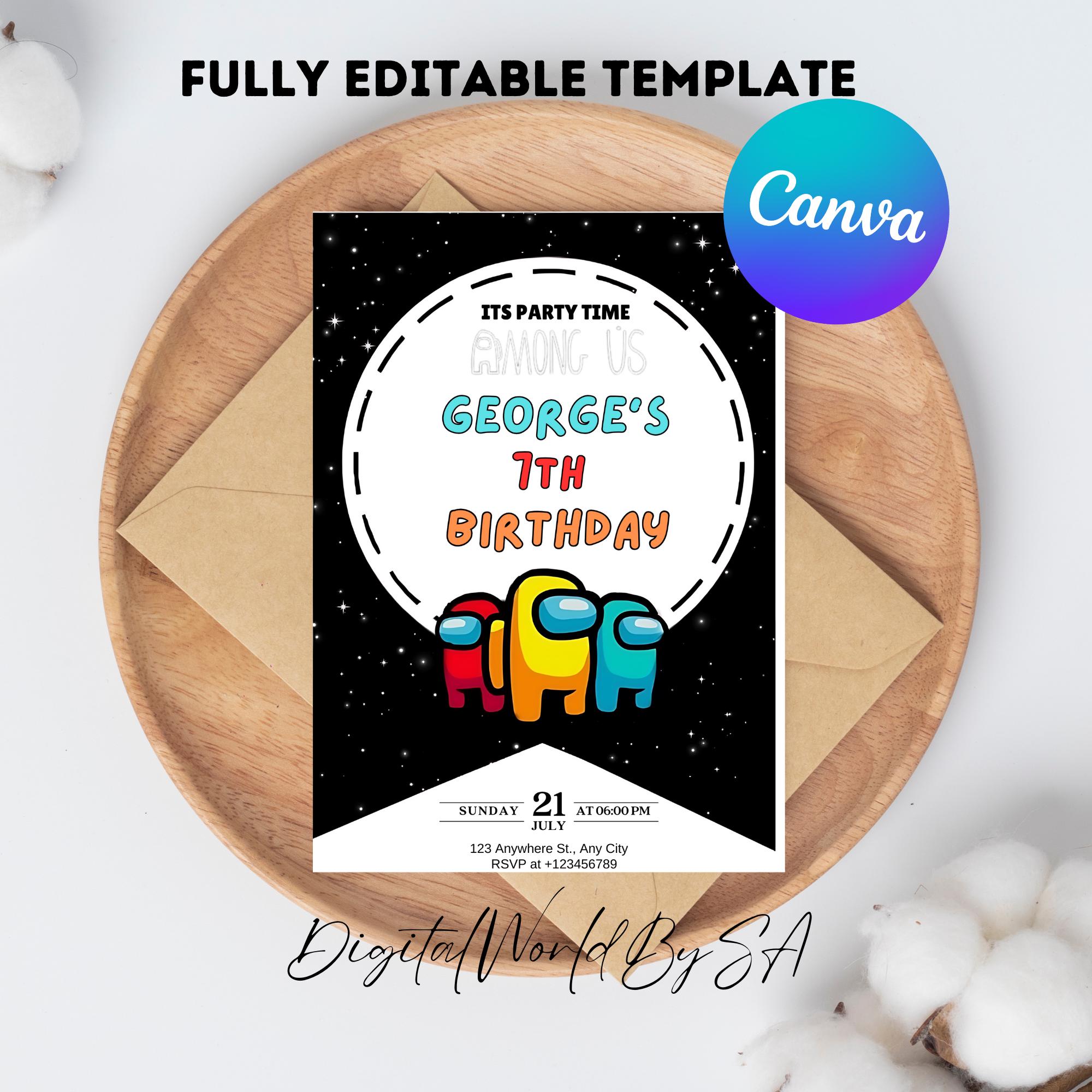 Among Us Birthday Party Invitation Template, Among Us Birthday Invitate ...