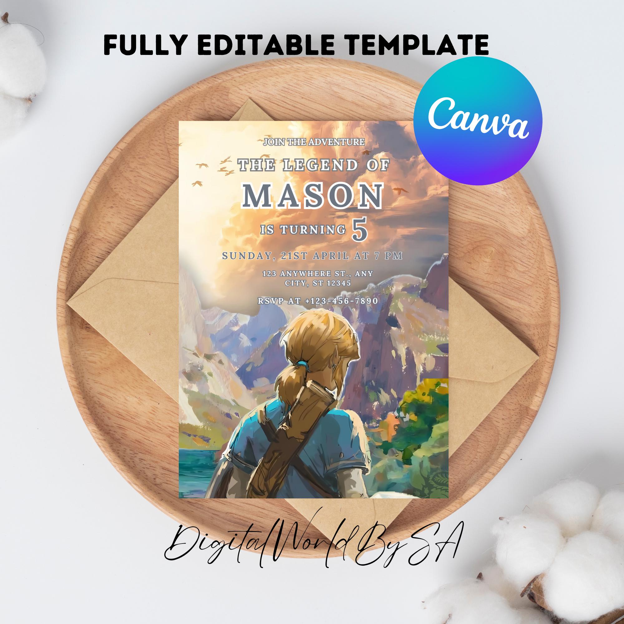 Editable the Legend of Zelda Birthday Invitation, Canva Template, Zelda ...