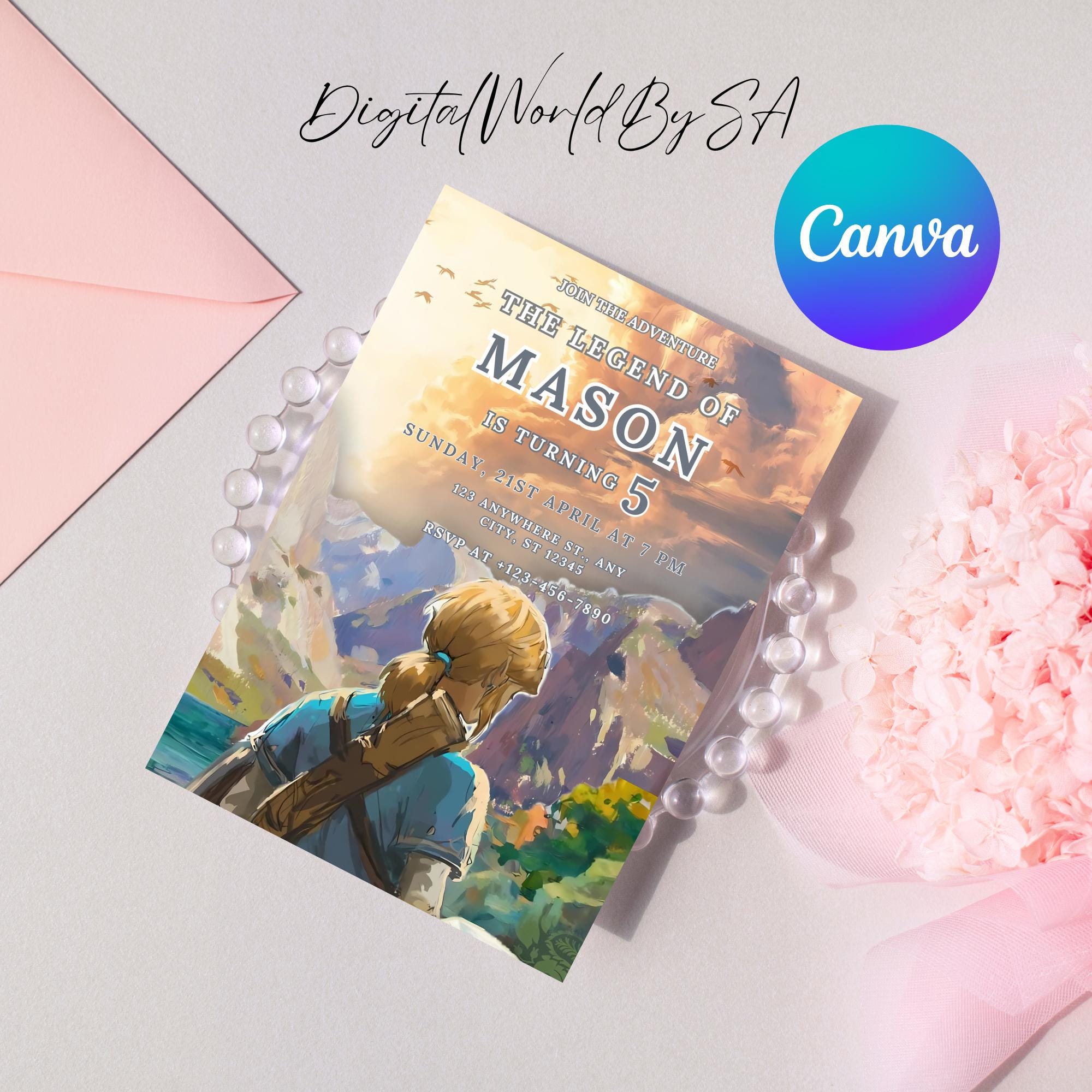 Editable the Legend of Zelda Birthday Invitation, Canva Template, Zelda ...