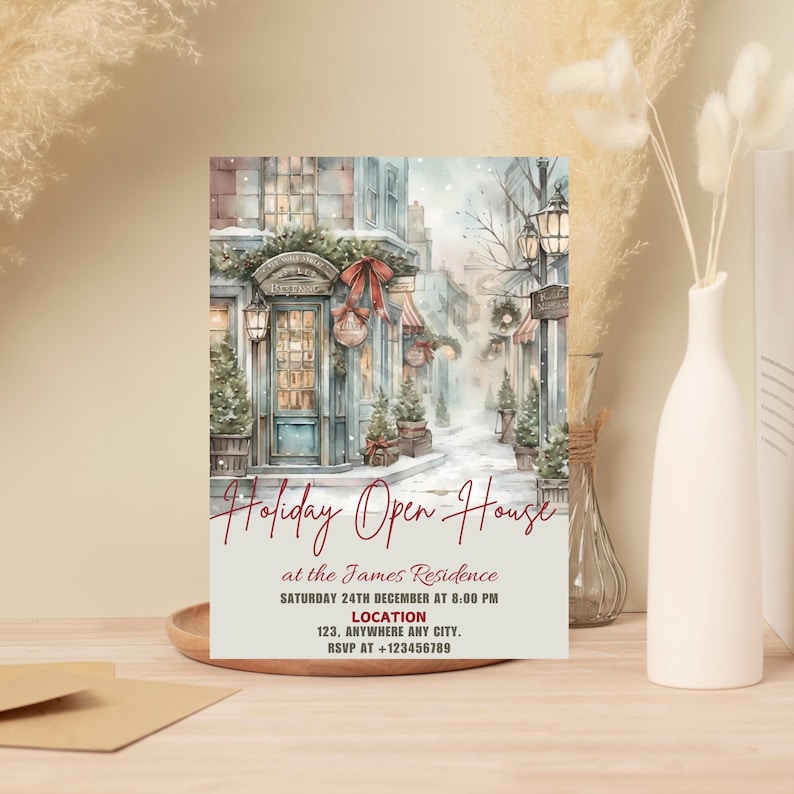 Editable Christmas Open House Invitation Template, Printable Small ...