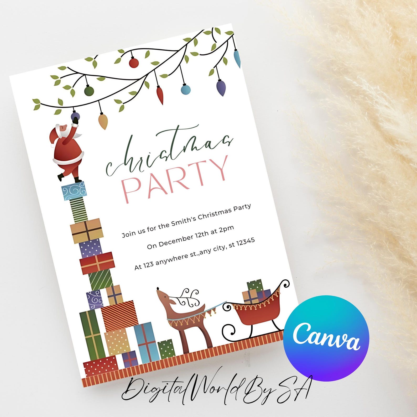 Christmas Party Invitation, Editable Christmas Santa Claus Hat ...