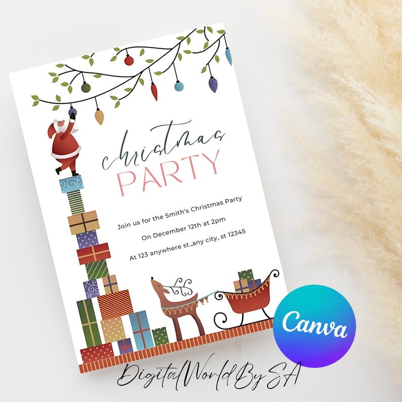 Christmas Party Invitation, Editable Christmas Santa Claus Hat ...