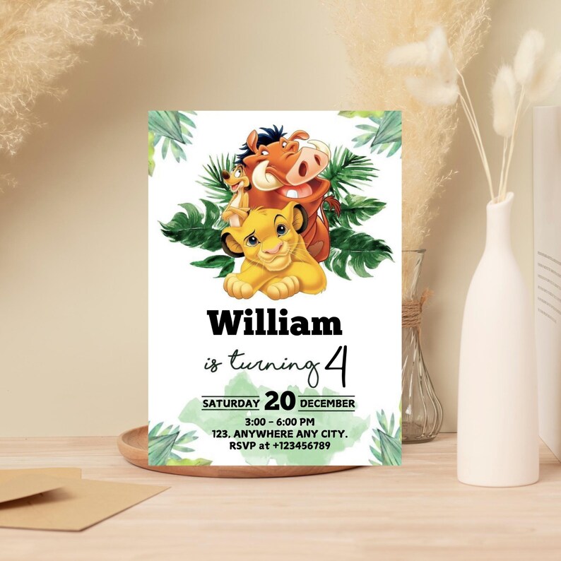 Editable Lion King Birthday Invitation, Simba Birthday Invitation ...