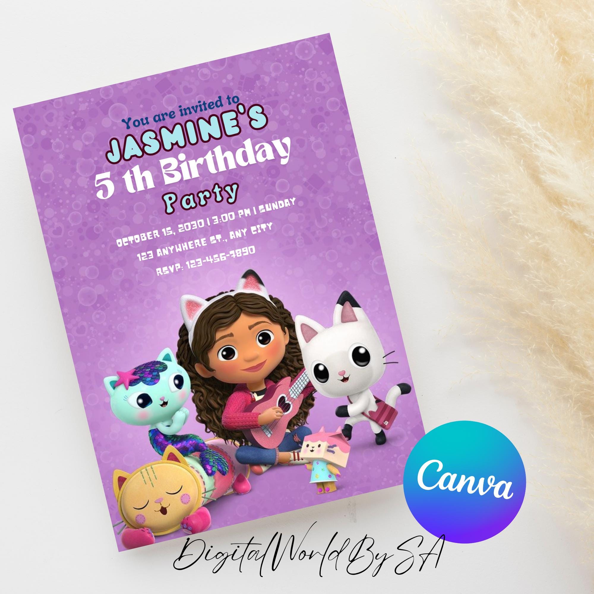 Editable Gabbys Dollhouse Birthday Invitation Template, Printable ...