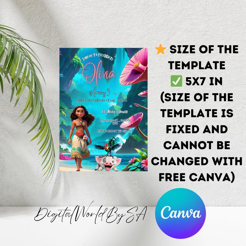 Editable Moana Birthday Invitation Tropical Theme Party Digital Invite ...