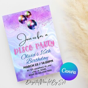 Editable Disco Party Birthday Invitation, Tie Dye Disco Gender Neutral ...