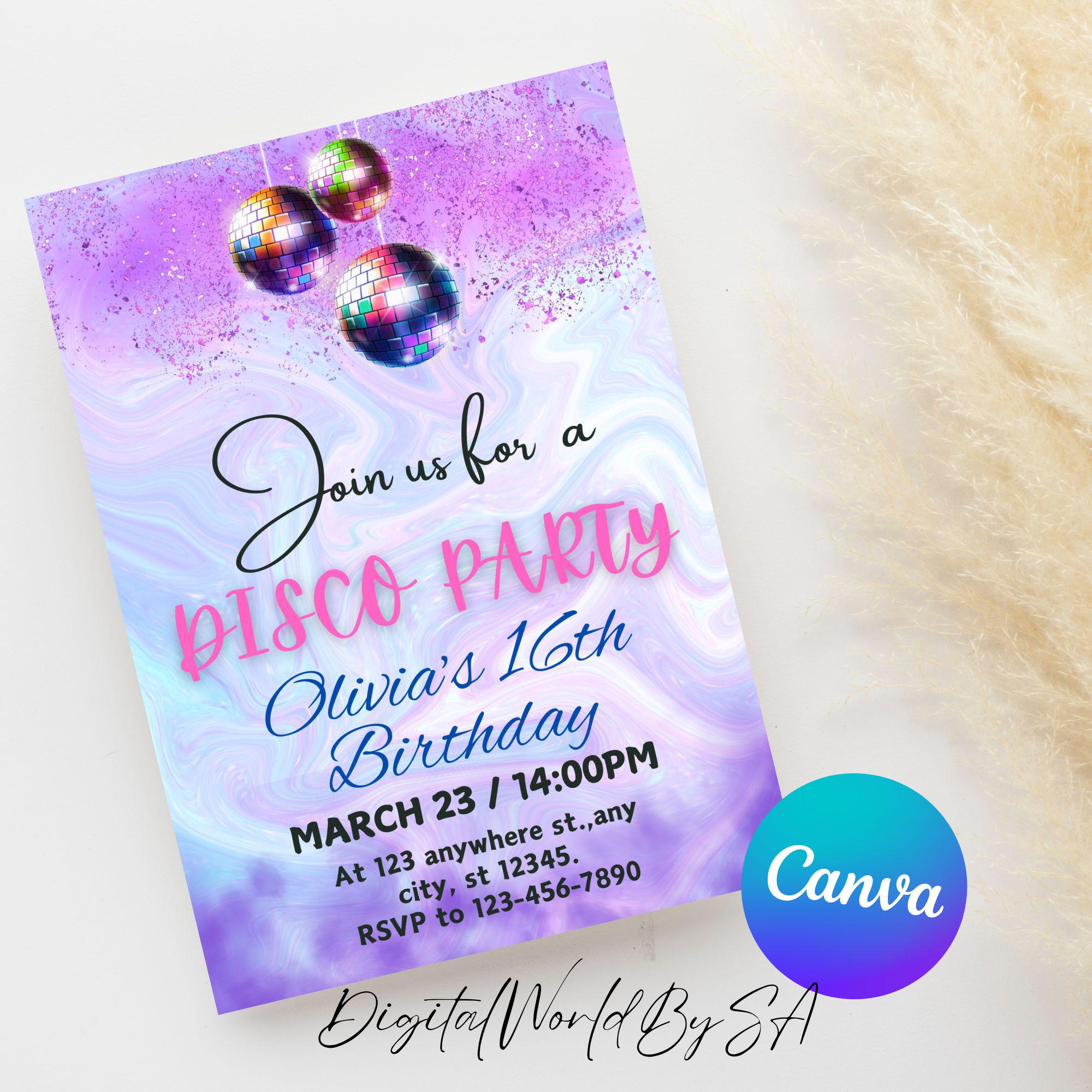 Editable Disco Party Birthday Invitation, Tie Dye Disco Gender Neutral ...