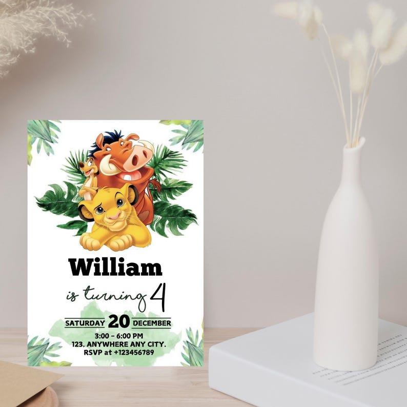 Editable Lion King Birthday Invitation, Simba Birthday Invitation ...