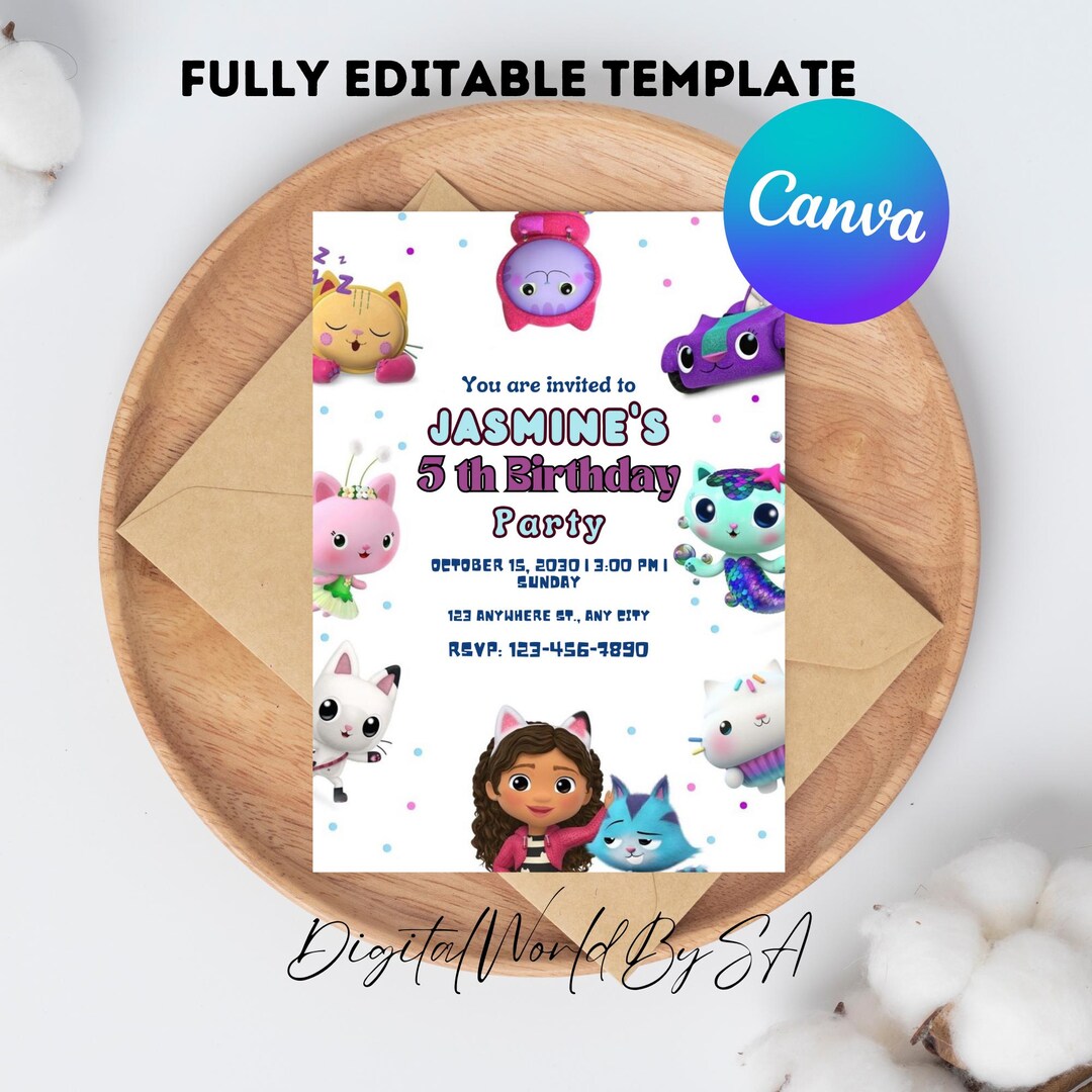 Editable Gabbys Dollhouse Birthday Invitation Template, Printable ...