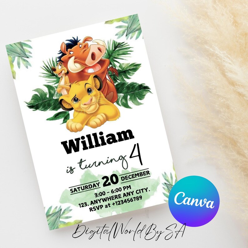 Editable Lion King Birthday Invitation, Simba Birthday Invitation ...
