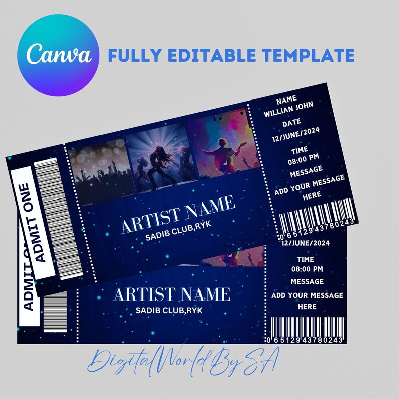 Editable Concert Ticket Template, Custom Concert Ticket Gift, Surprise Printable Concert Tickets ...
