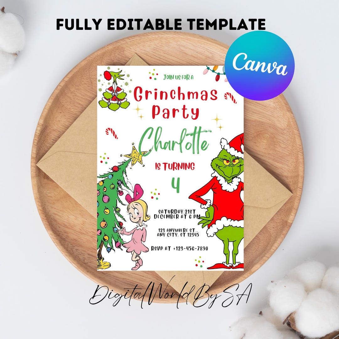 Editable Grinchmas Party Invite, Grinhday Party, Christmas Party ...