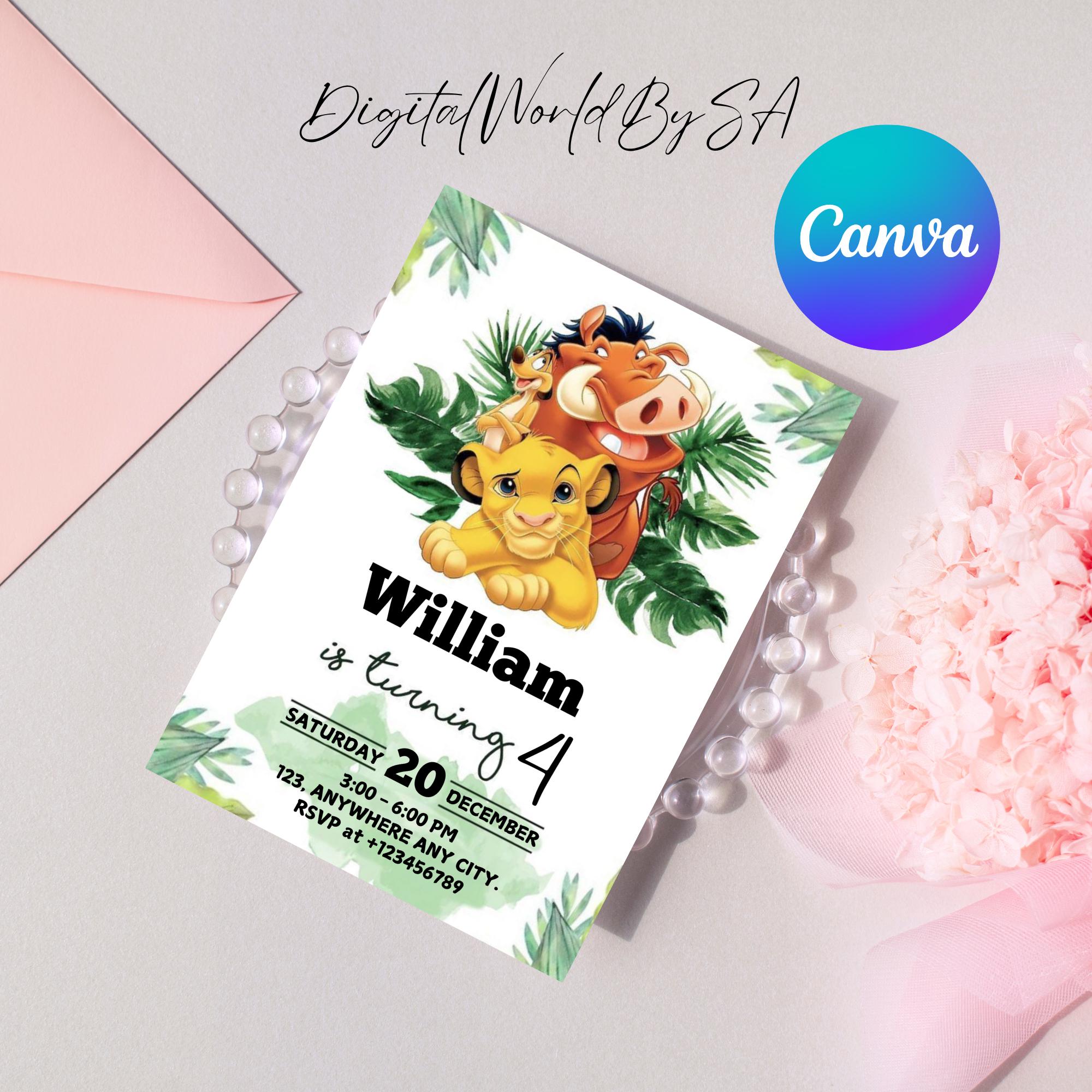 Editable Lion King Birthday Invitation, Simba Birthday Invitation ...