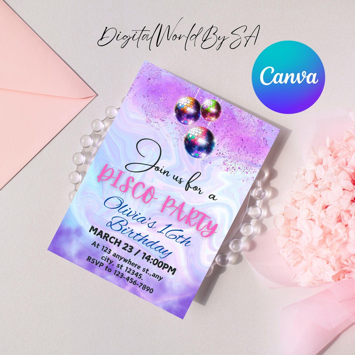 Editable Disco Party Birthday Invitation, Tie Dye Disco Gender Neutral ...