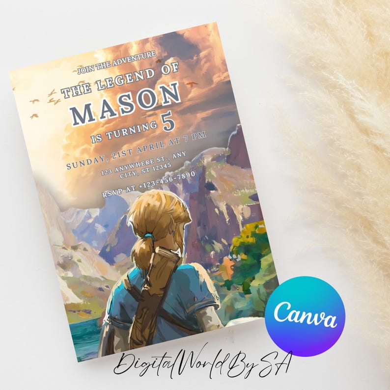 Editable the Legend of Zelda Birthday Invitation, Canva Template, Zelda ...