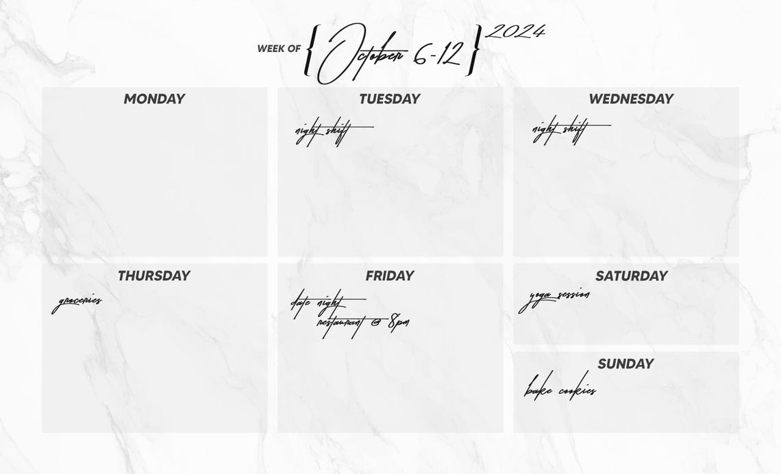 Aesthetic Marble Printable Calendar / Weekly Planner Template JPG/PNG ...