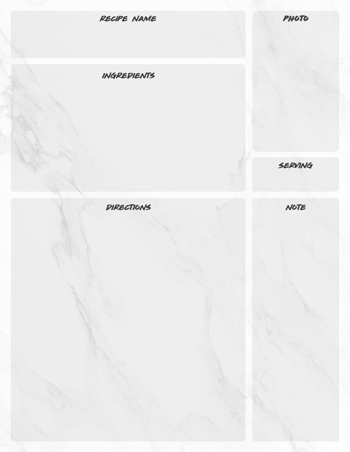 Aesthetic Marble Printable / Editable Recipe Book Page Template JPG/PNG ...