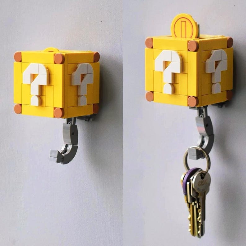 Super Mario Question Mark Block Keychain Holder Kit DIY Brick Set With ...