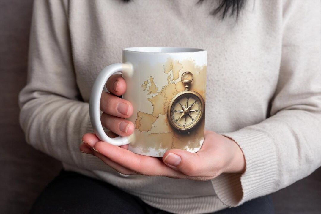 Vintage Maps Mug , Antique Map Design , Explorer Gift , Sepia Tone ...