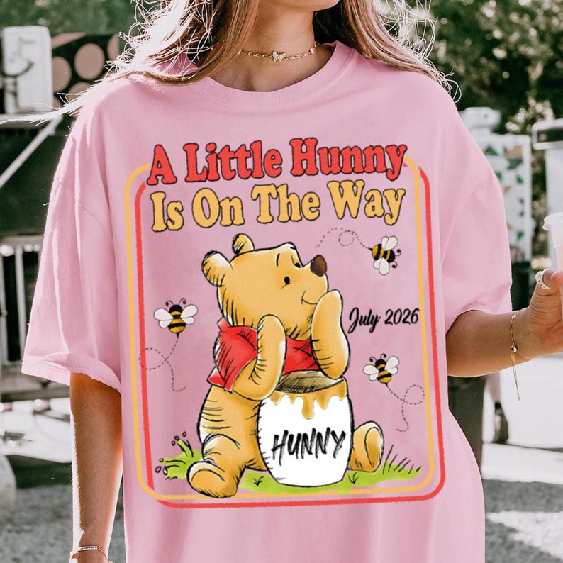 Custom Date Year A Little Hunny is on the Way Pooh Mom Comfort Color ...